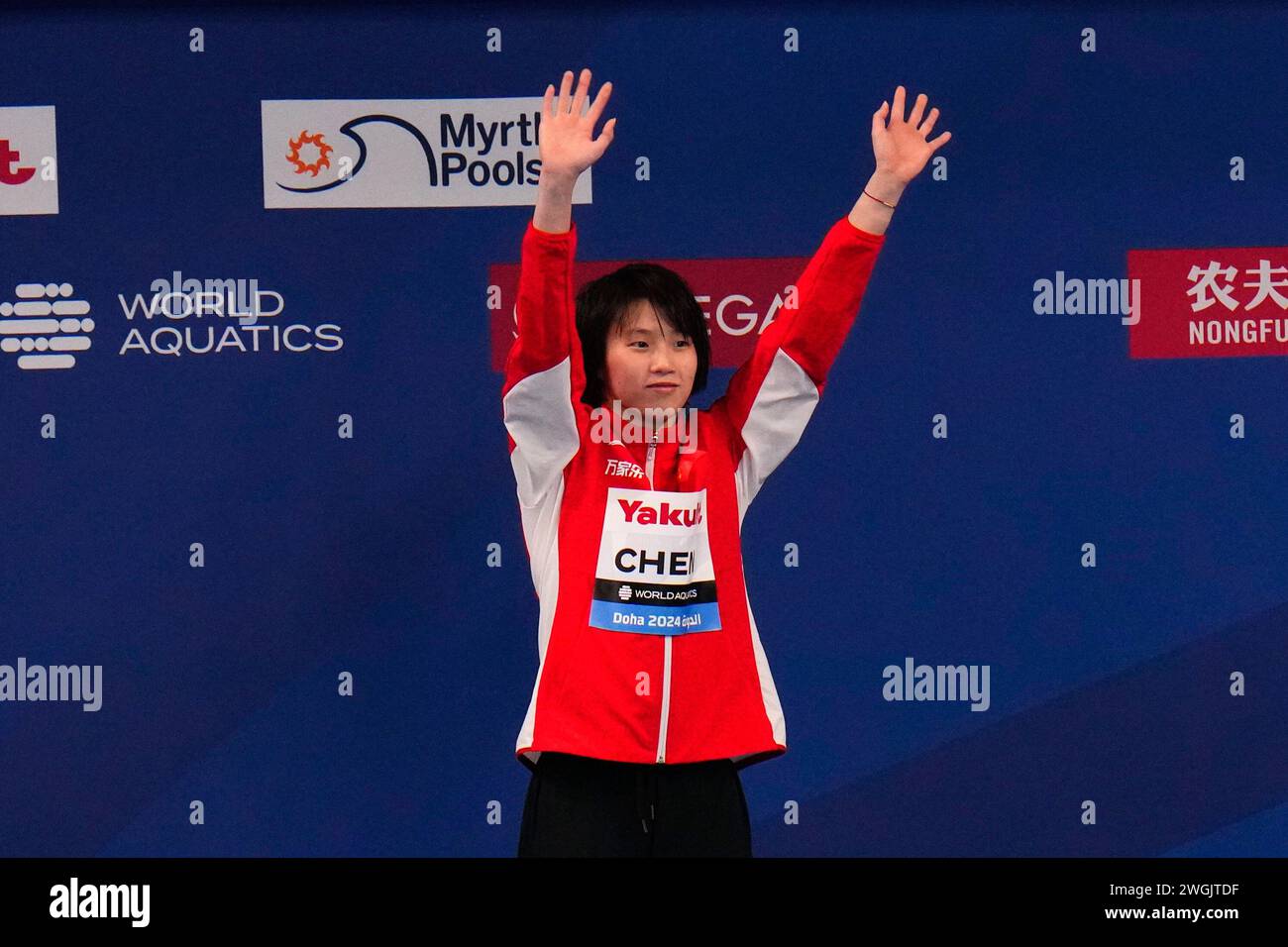 Yuxi Chen of China celebrates at the podium after winning the siver ...