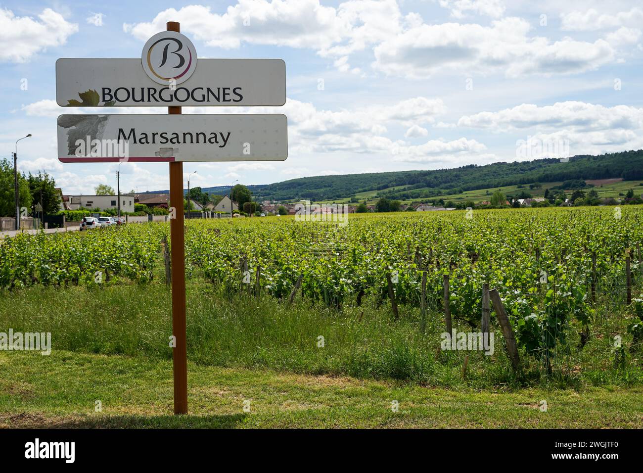 Marsannay, Bourgogne, France - June 12 2021: Burgundy sign in front of ...