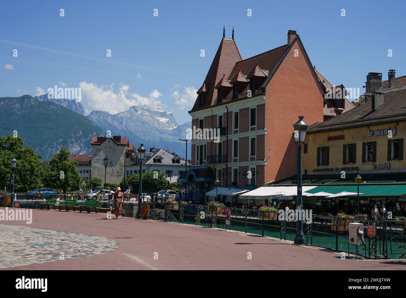 Annecy, France - June 14 2021: Historic alpine town with traditional ...