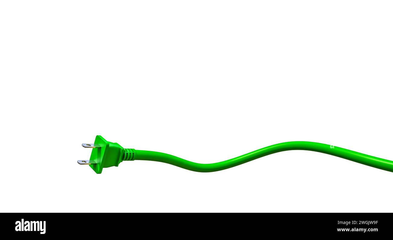 American green insulated cable and plug on a white background. 3d ...