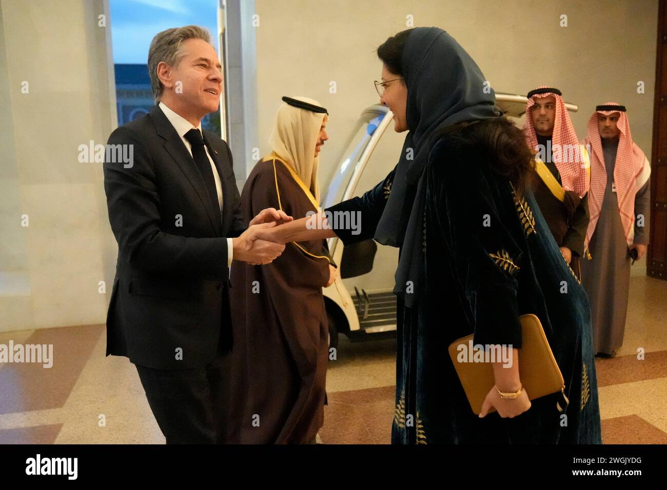 US Secretary of State Antony Blinken is greeted by Saudi Arabia's ...