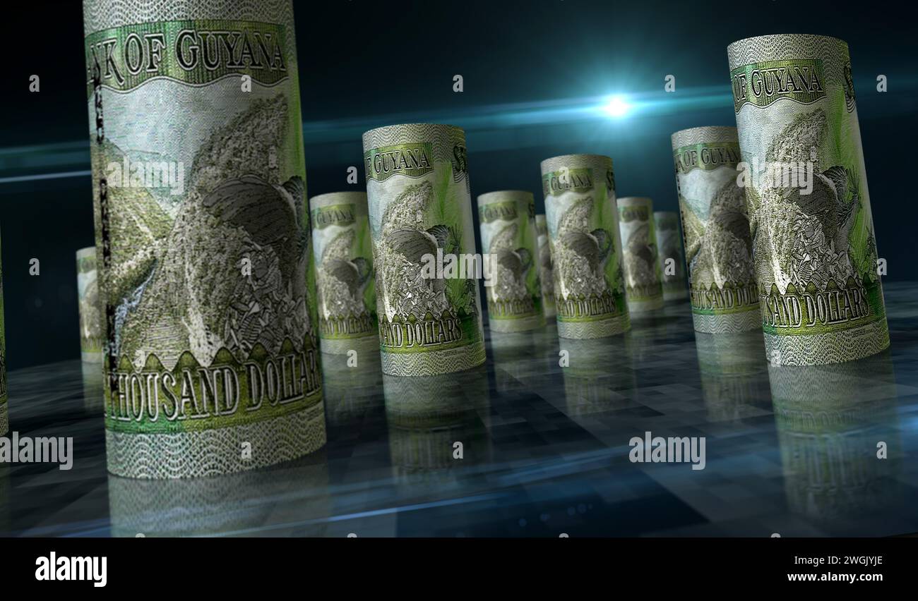 Guyana money Guyanese dollars money rolled 3d illustration. 5000 GYD ...