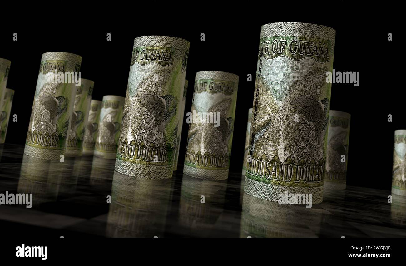 Guyana money Guyanese dollars money rolled 3d illustration. 5000 GYD ...