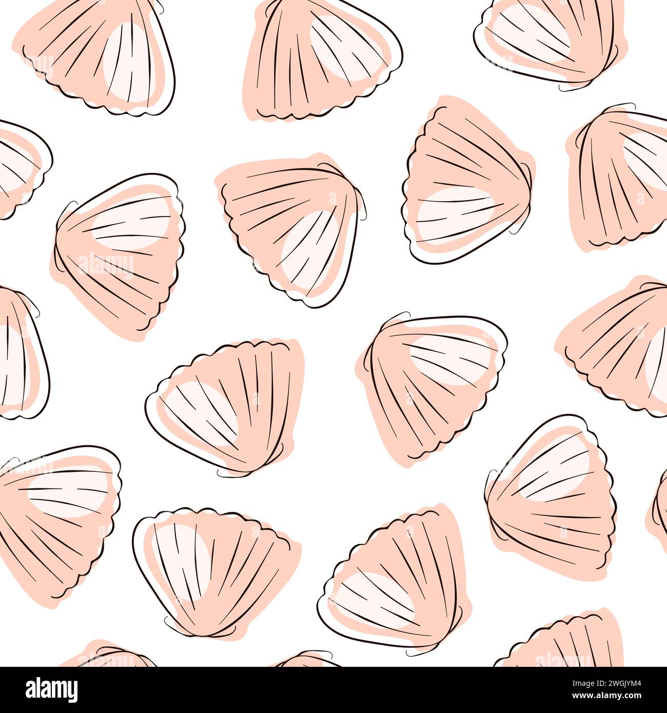 Scallop seamless pattern in line art style. Undersea background design of seashell. Vector ...