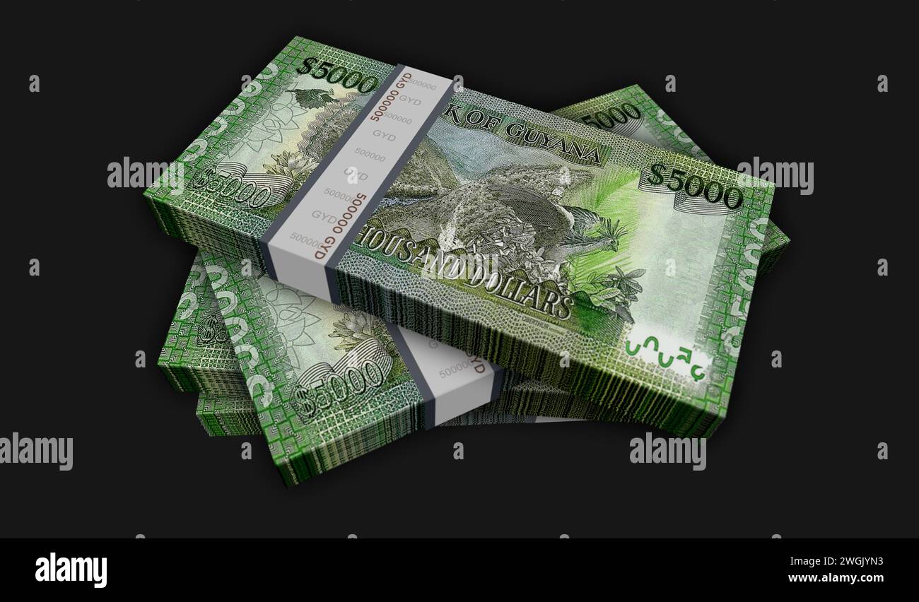 Guyana money Guyanese dollars money pack 3d illustration. 5000 GYD ...