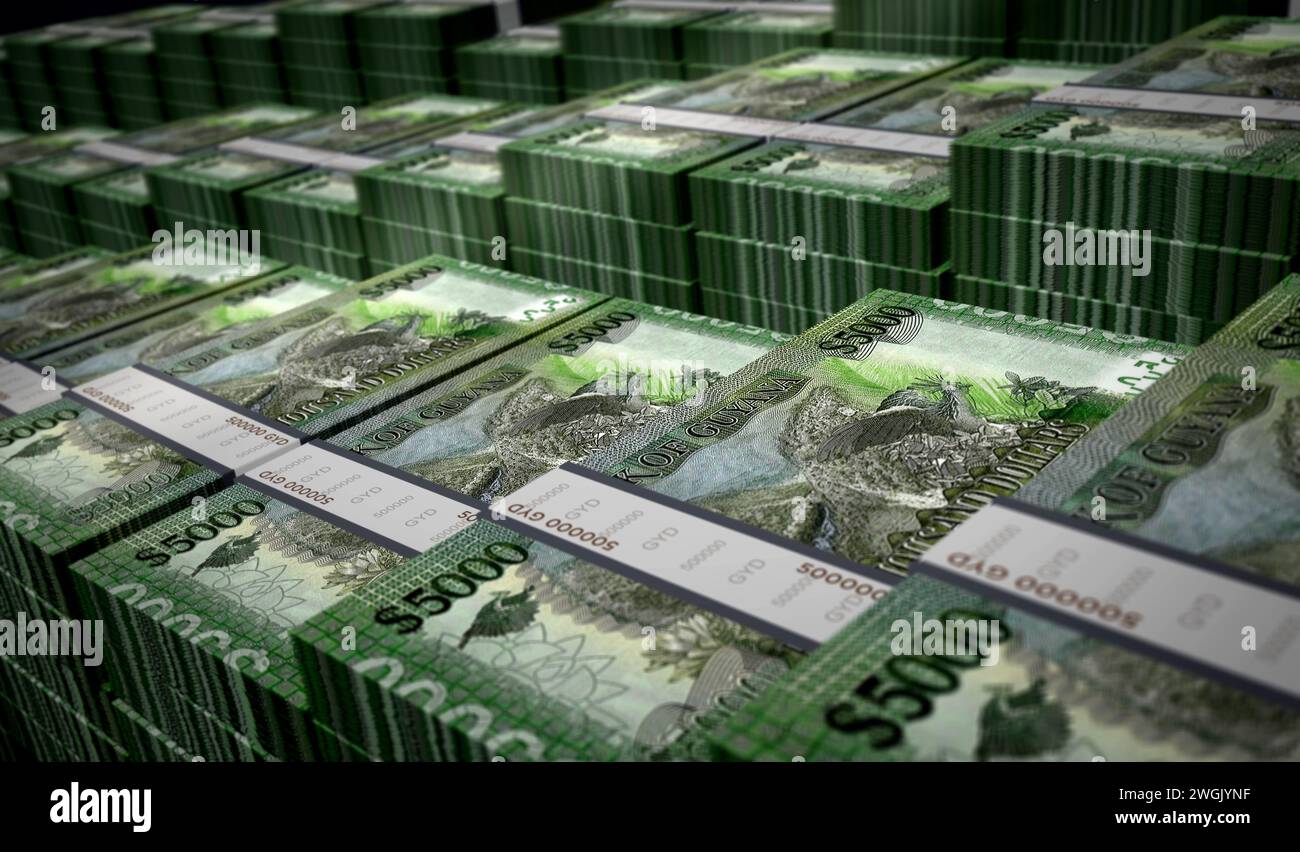 Guyana money Guyanese dollars money pack 3d illustration. 5000 GYD ...