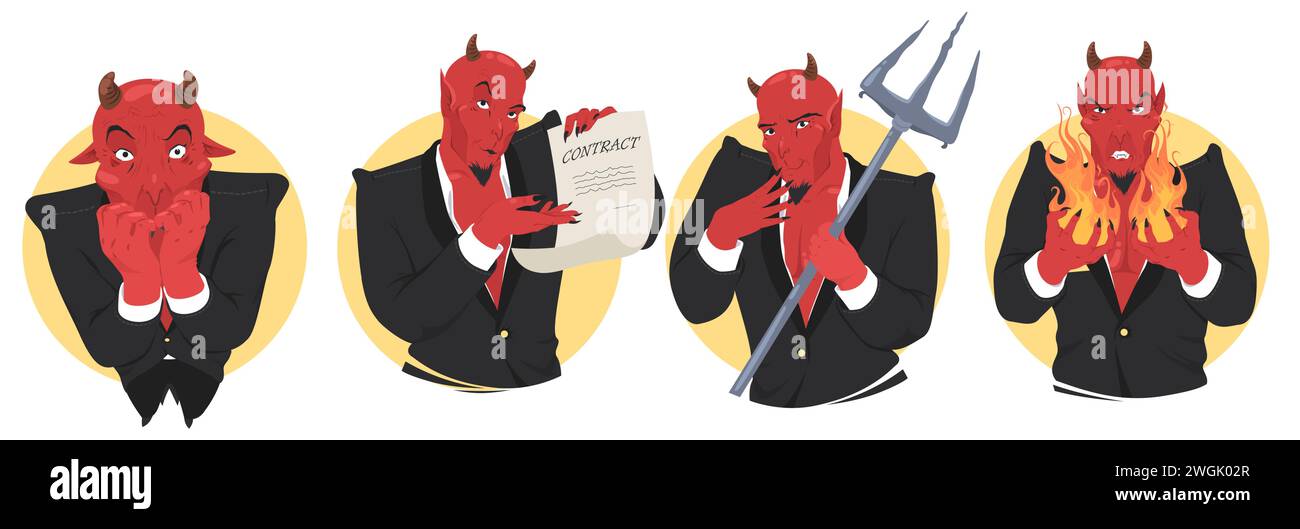 Red devil goat creepy cartoon character isolated set Stock Vector Image ...