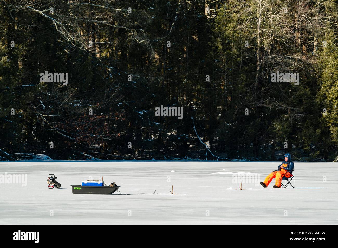 Ice Fishing Howells Pond Hartland, Connecticut, USA Stock Photo - Alamy