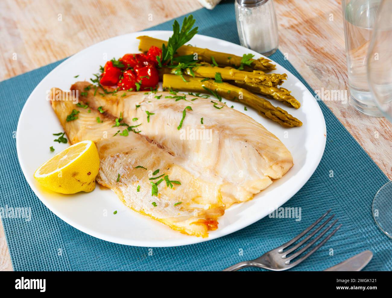 Roasted perch fish fillet with pickled vegetables Stock Photo - Alamy