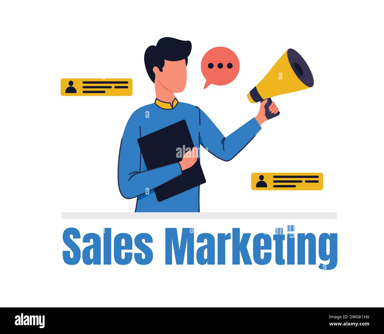 Sales marketing concept. Man holding megaphone. Simple modern Vector ...