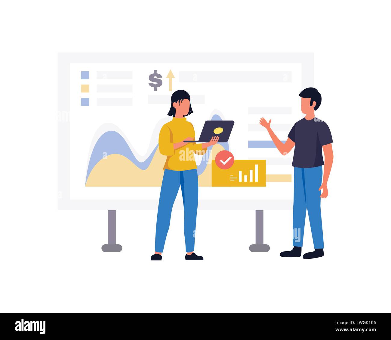 Business people work with financial charts on dashboard. Tiny analysts monitoring statistics ...