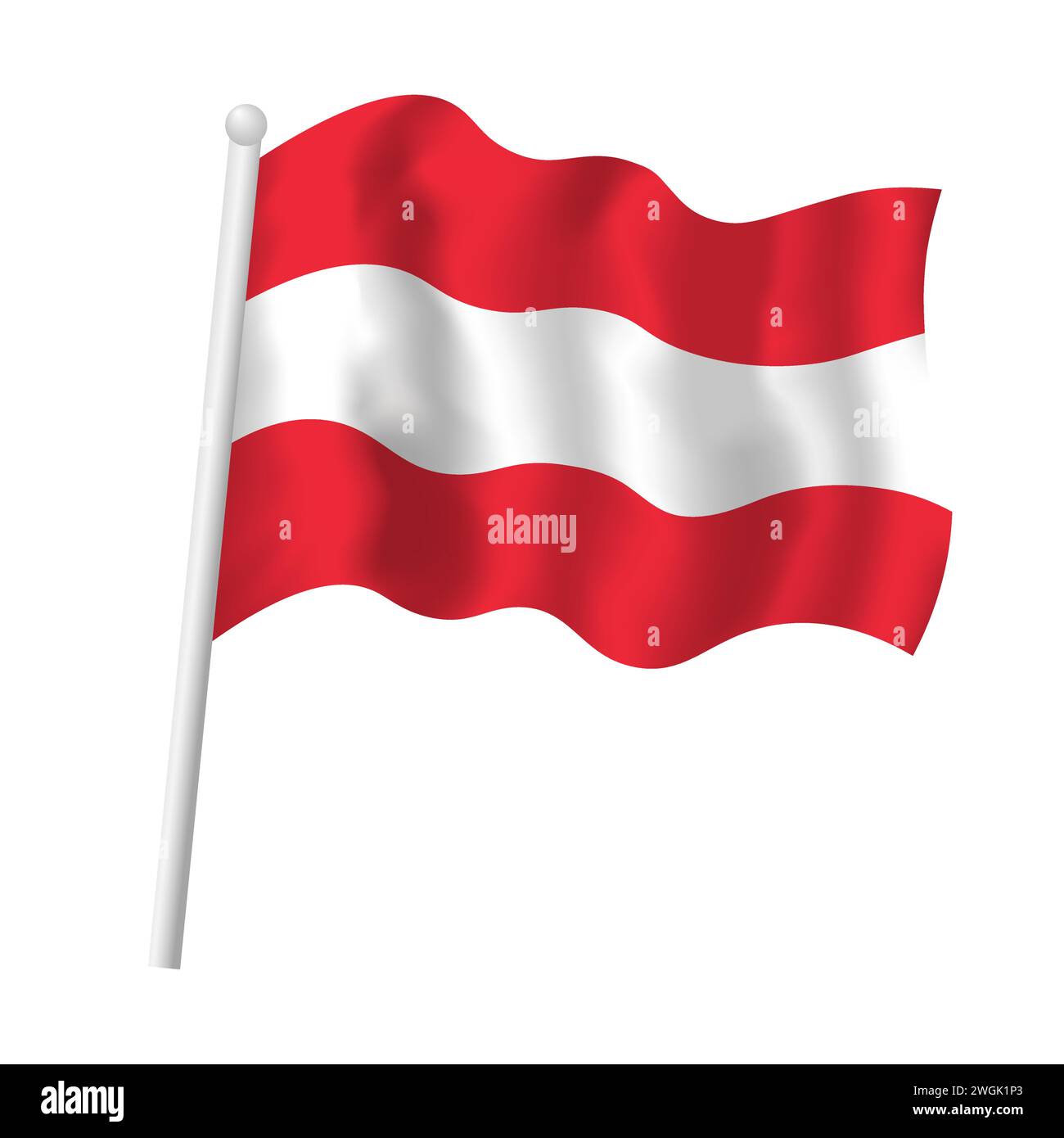 Waving Austria flag on flagpole. Austrian striped tricolor flag vector ...