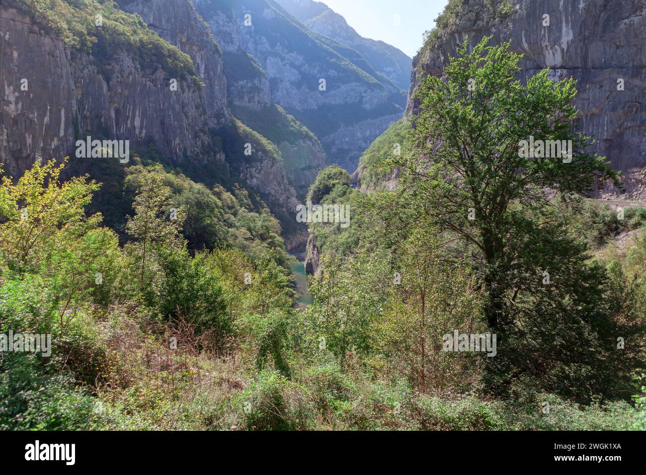Mountain landscape in the gorge of the river Moraca in Balkans ...