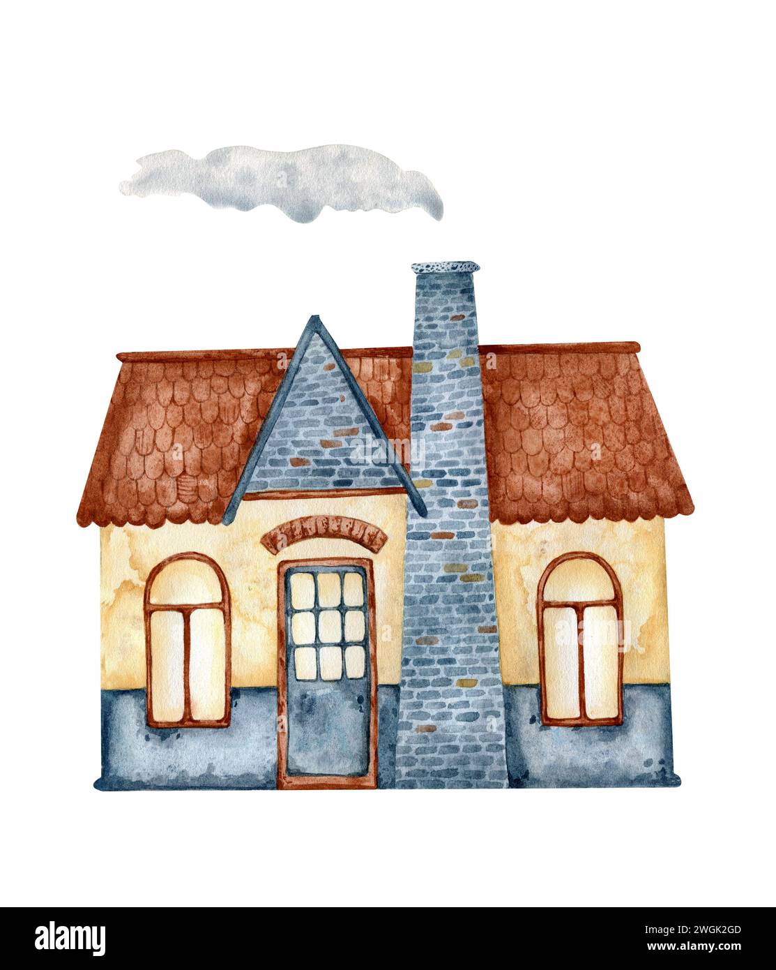 A house is watercolor hand drawn illustration. house, cottage, country ...