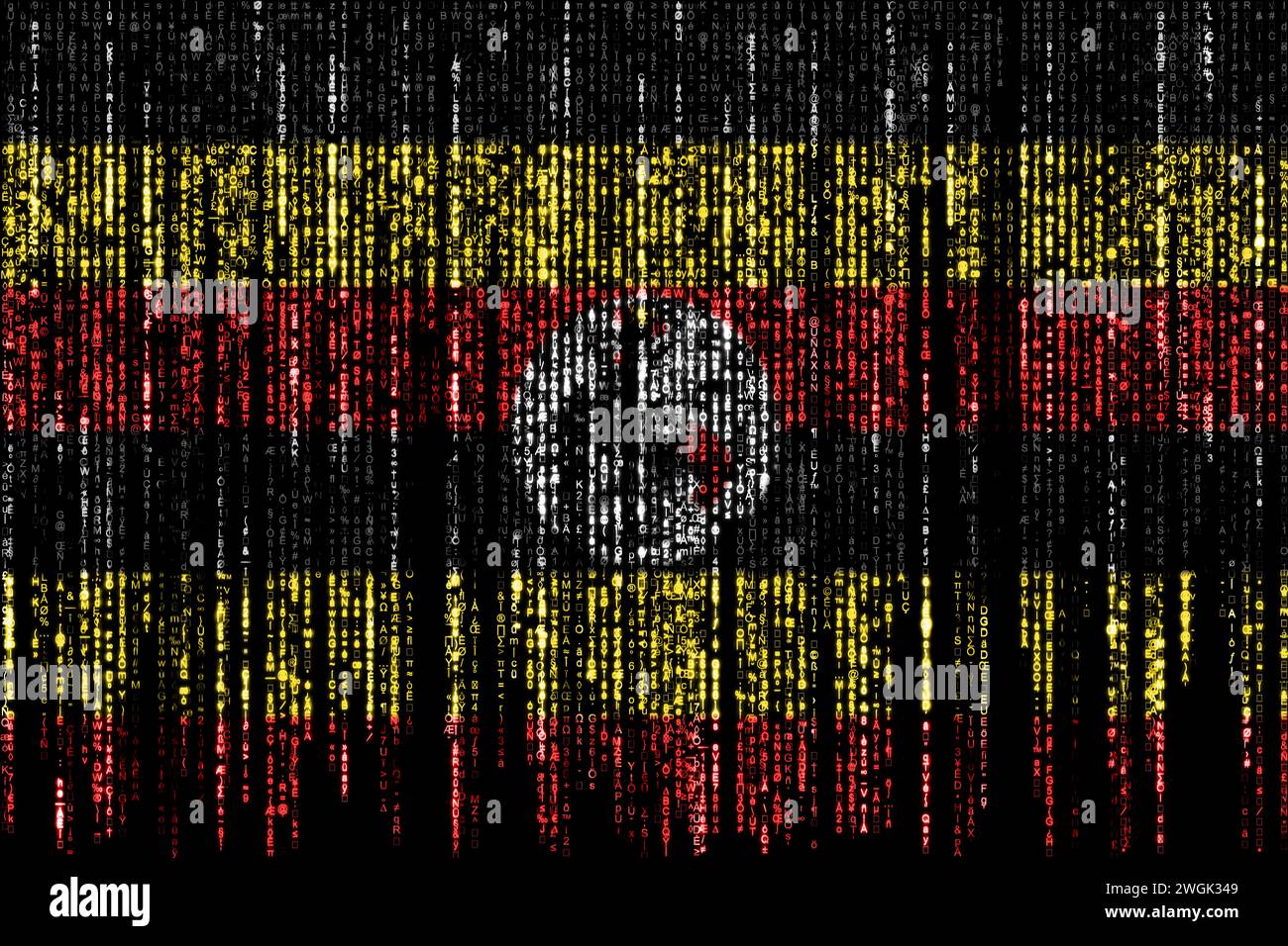 Flag of Uganda on a computer binary codes falling from the top and ...