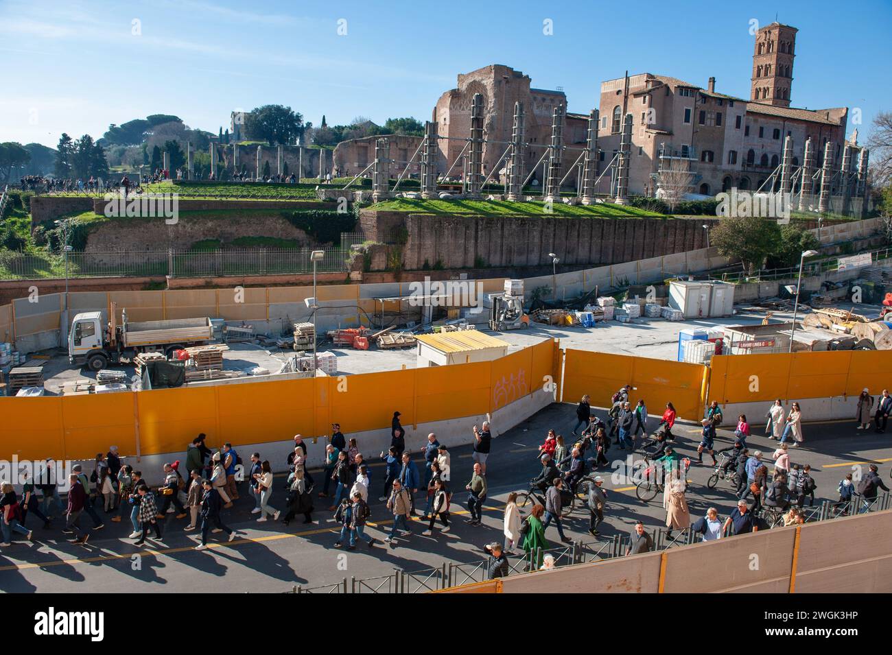 February 04, 2024 - Rome, Italy: Metro C construction work and tourists ...