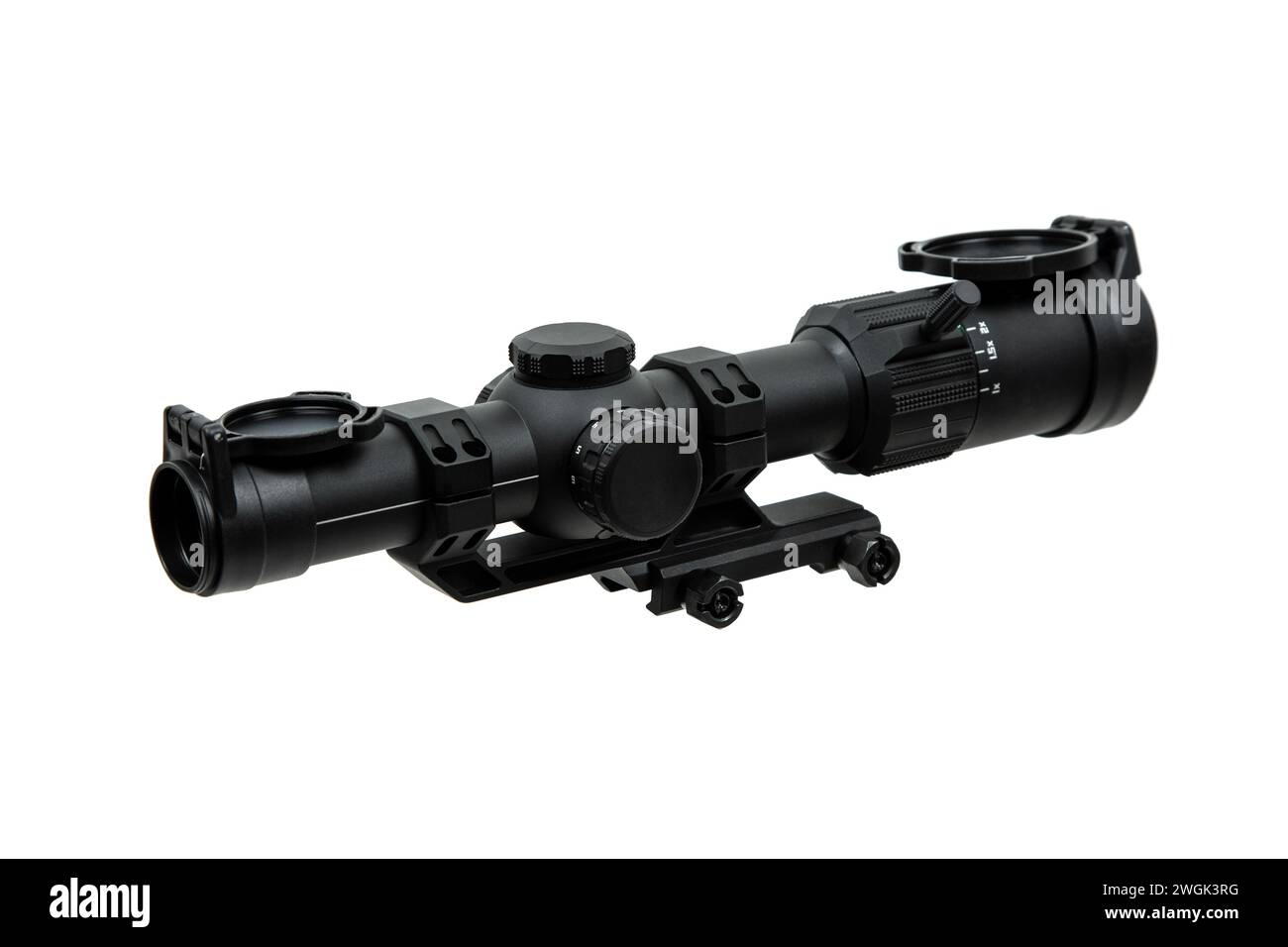 Modern sniper scope on a white background. Optical device for aiming ...