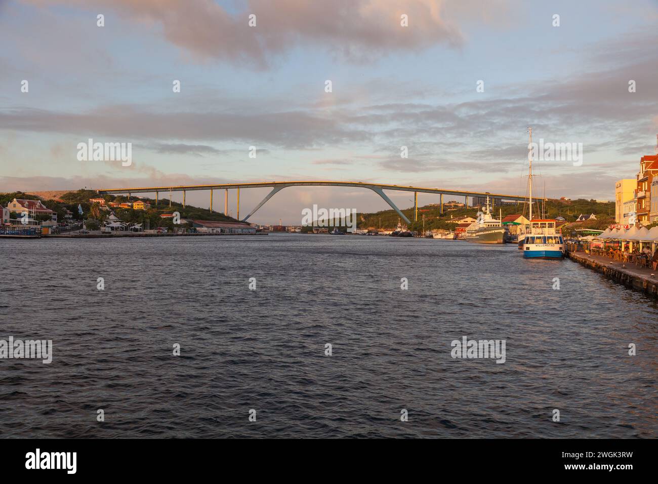 View over water of the Koningin Julianabrug crossing Saint Anna bay at ...