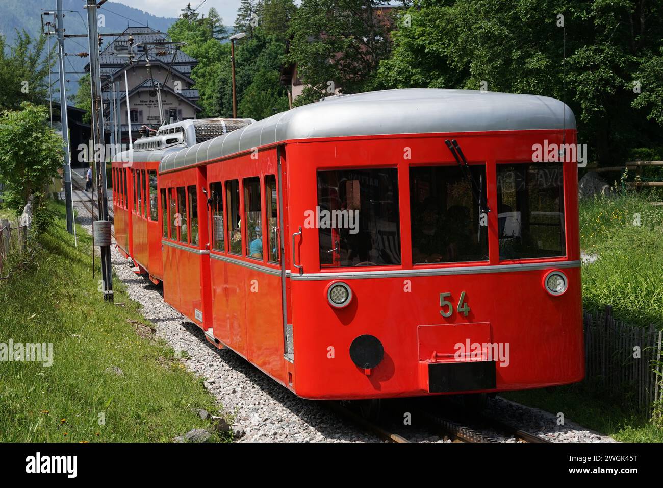 Chamonix, France - June 15 2021: Mer de Glace historic cogwheel red ...