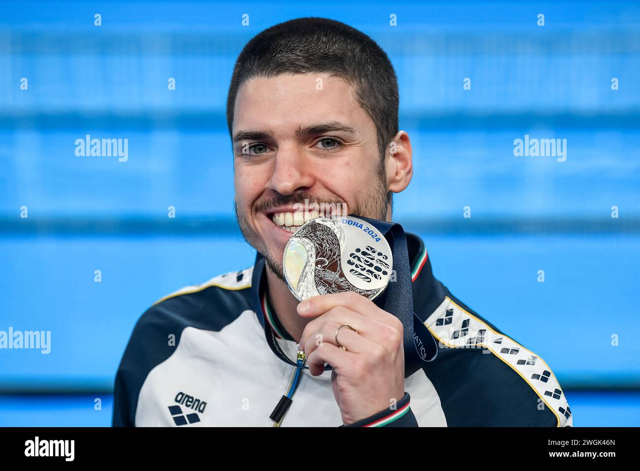 Doha, Qatar. 05th Feb, 2024. Giorgio Minisini of Italy shows the silver ...