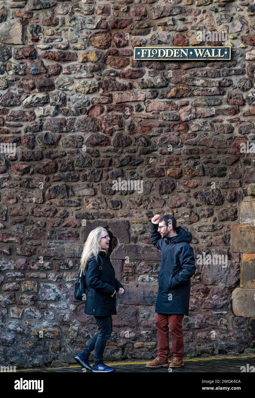 Couple at Medieval old city wall, Flodden Wall, Edinburgh, Scotland, UK ...