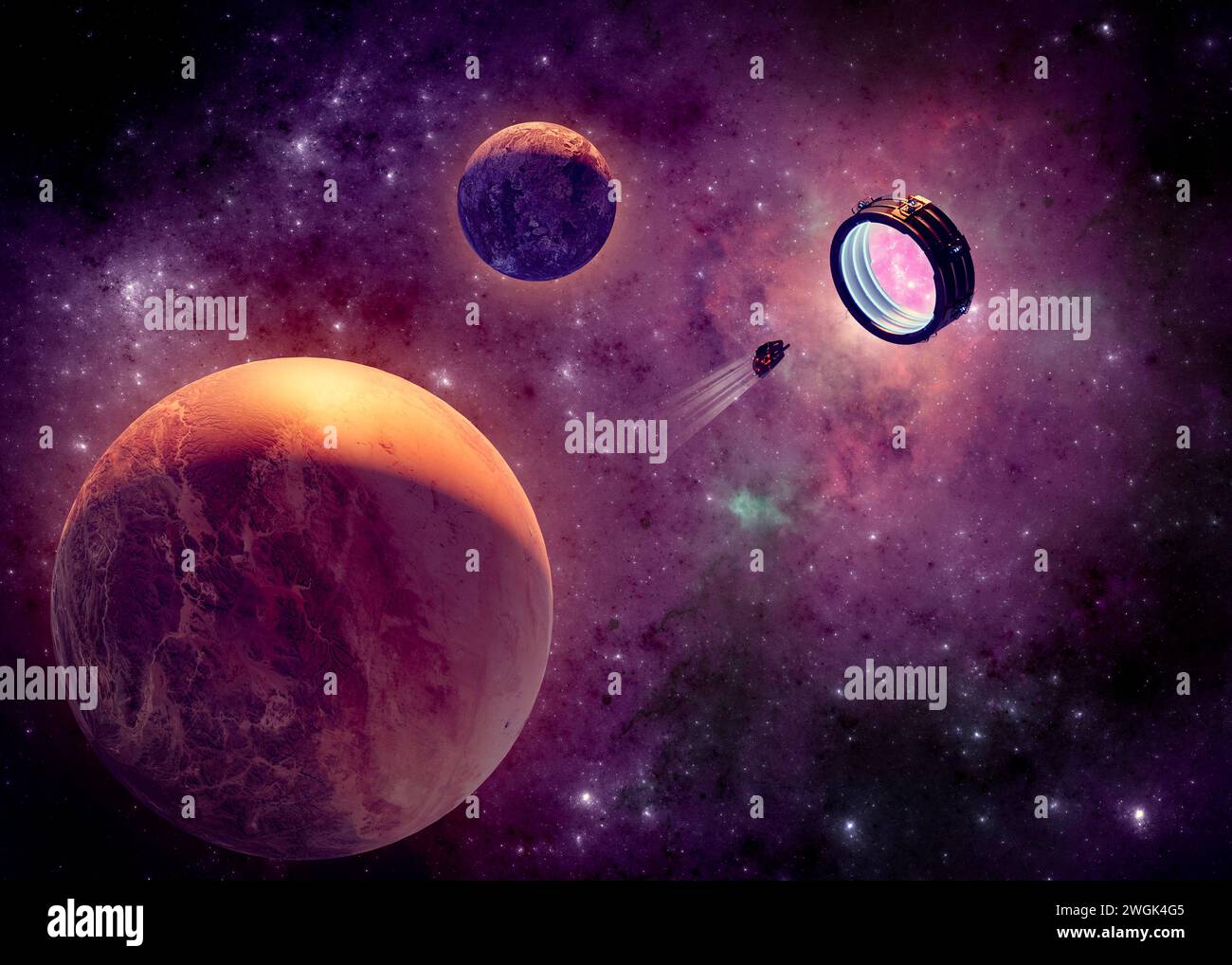 Interstellar travel and dimensional portals, spaceships exploring new planets and space-time ...