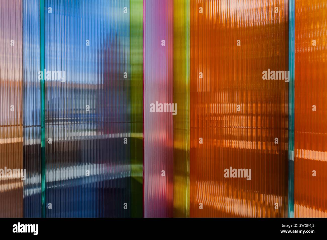Artistic design installation with transparent colored acrylic panels ...