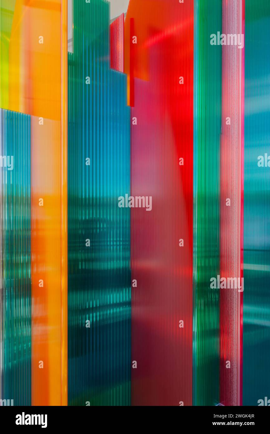 Artistic design installation with transparent colored acrylic panels ...