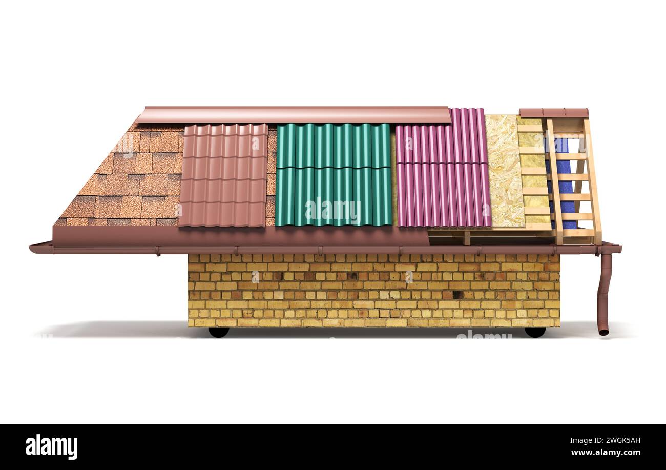 the roof of the house concept different types of roofing on a wooden ...