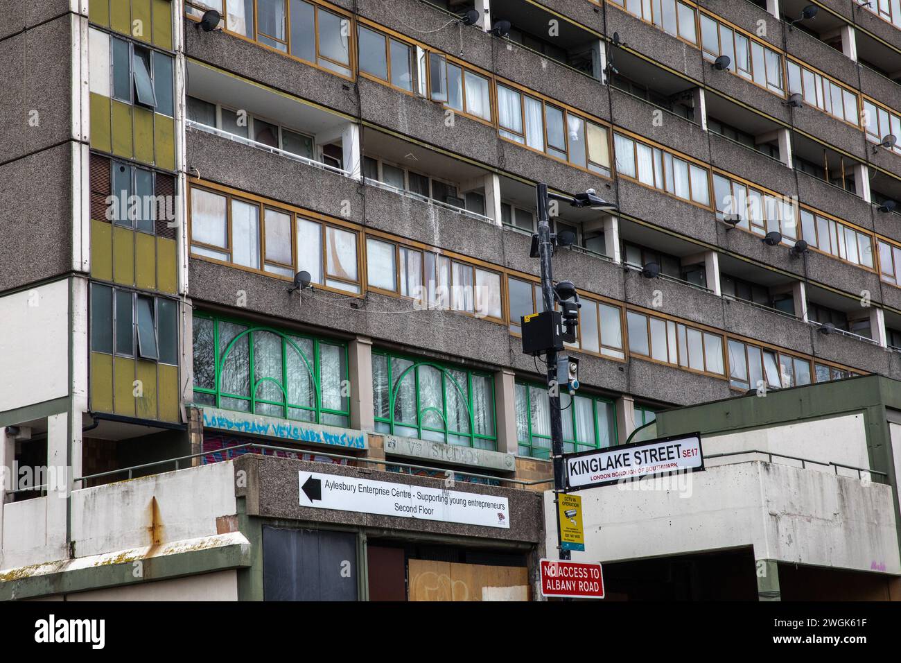 London, UK. 27th April 2023. A section of a Wendover housing block at ...