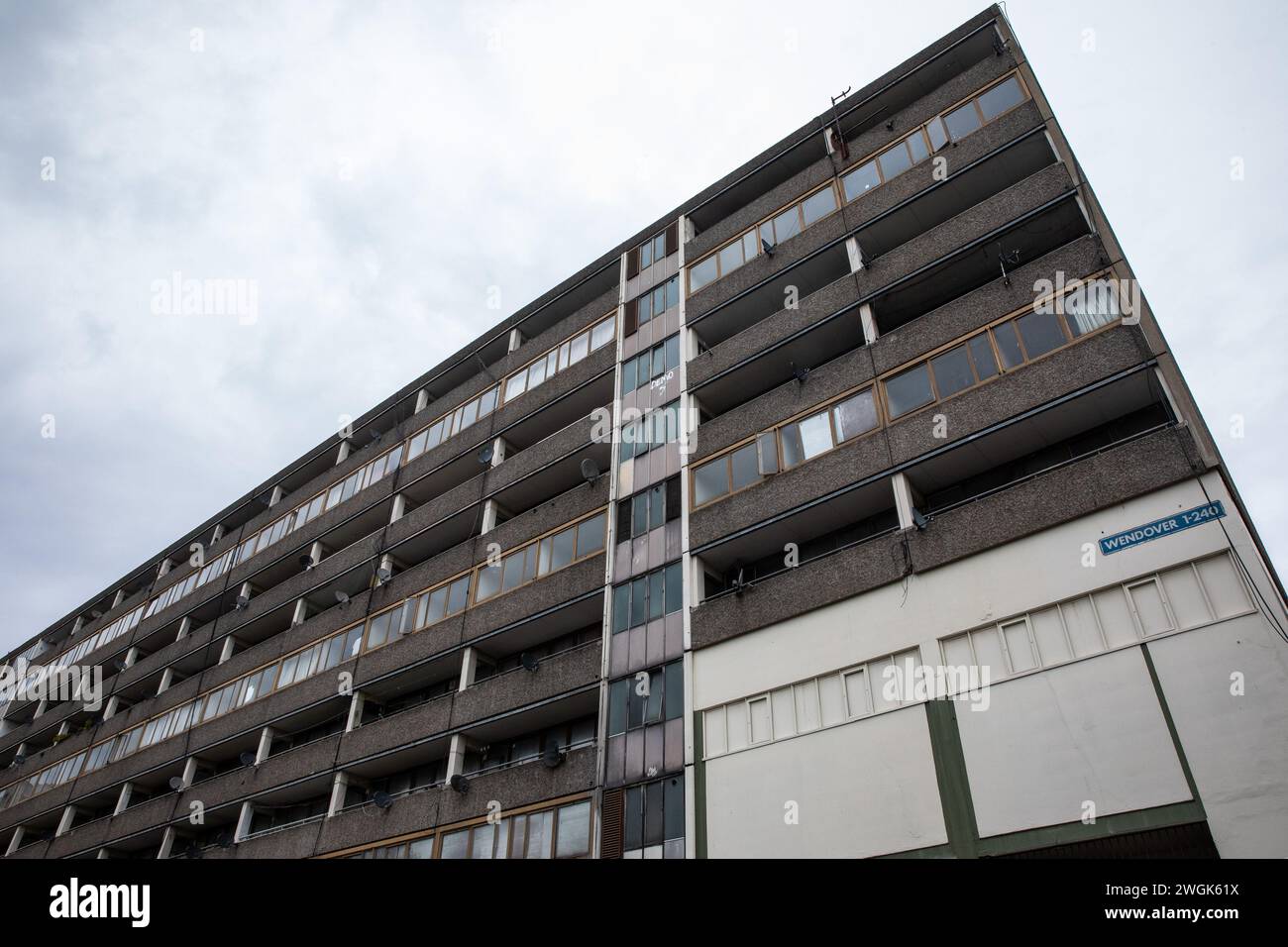 London, UK. 27th April 2023. A section of a Wendover housing block at ...