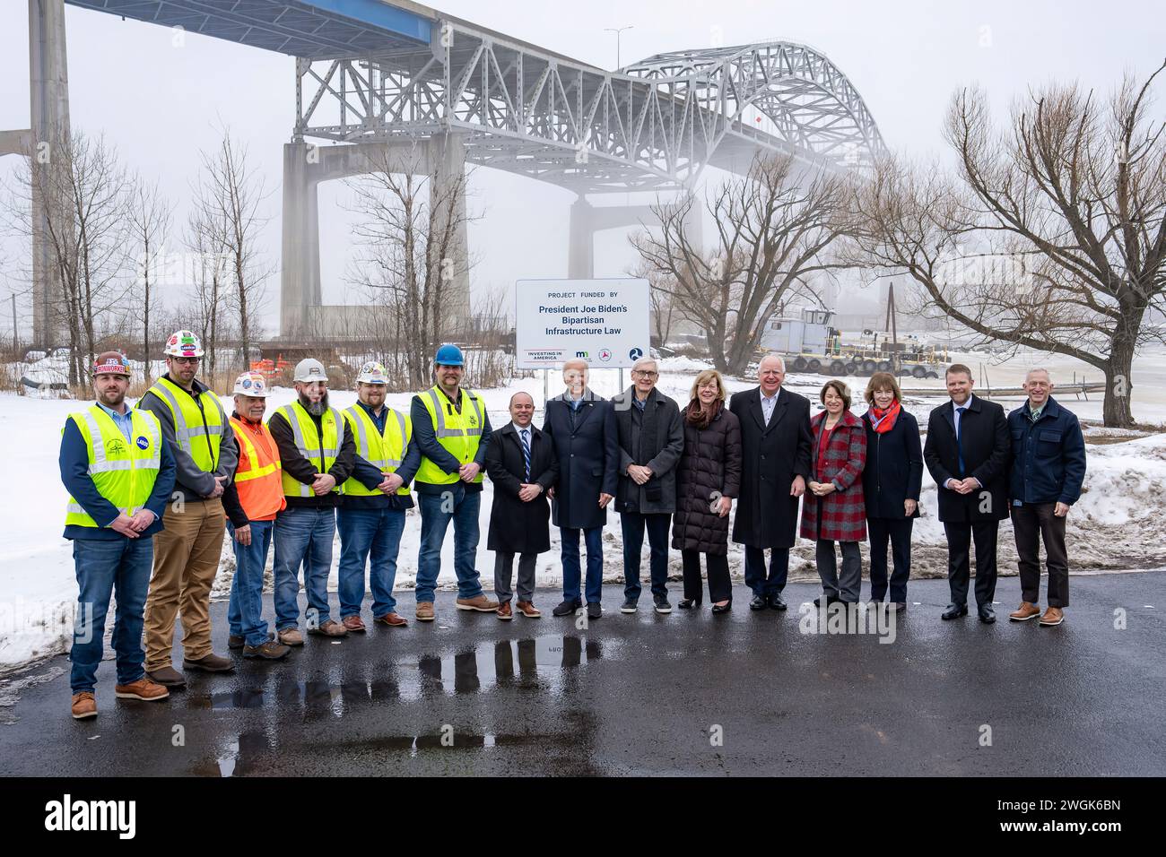 President Joe Biden is briefed by elected officials and union leaders ...