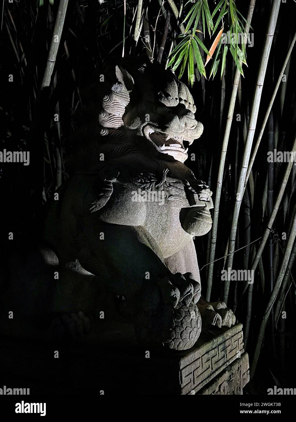 Singapore, Jan 26, 2024. Lion-guardian statue at Marina Sands Bay ...