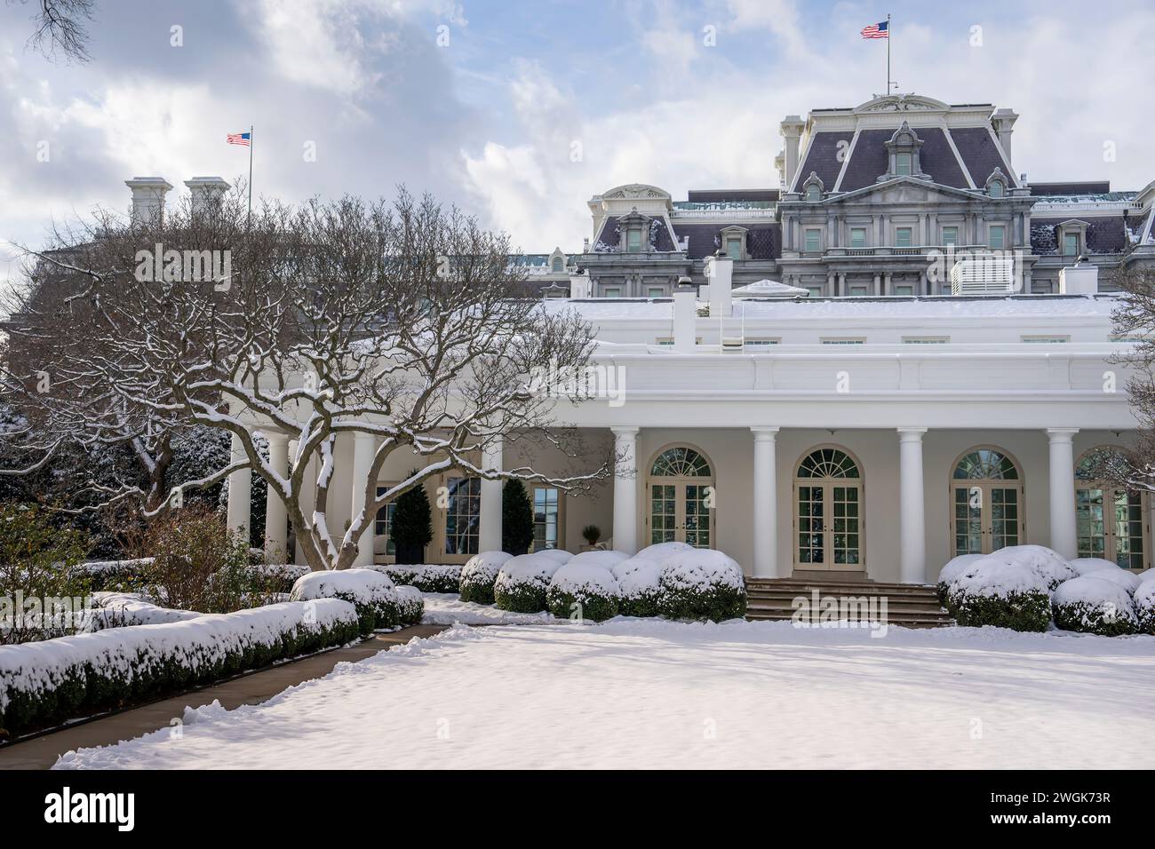 The White House South Grounds as seen illuminated by the sun peeking ...
