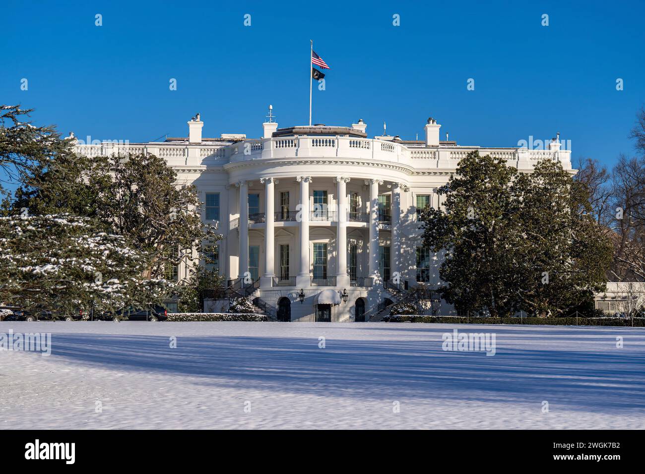 The South Grounds and the White House on a cold and clear morning ...