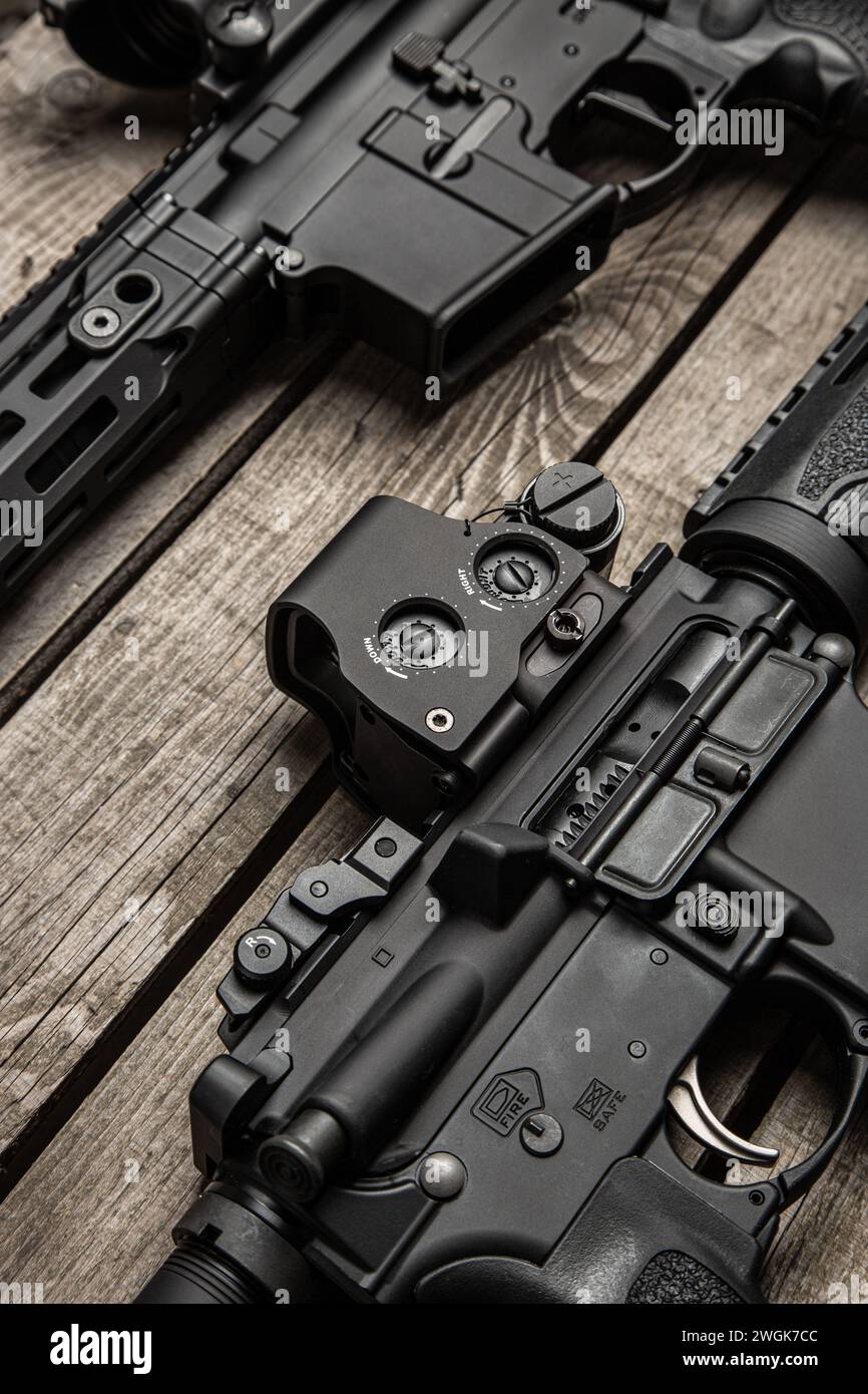 A carbine with red dot sight. Weapons for police, special forces and ...
