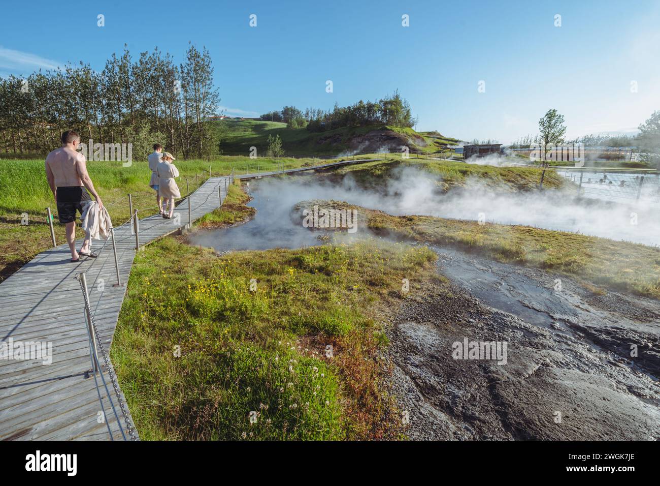 Fludir, Iceland - July 8, 2023: People bathing in the famous Secret ...