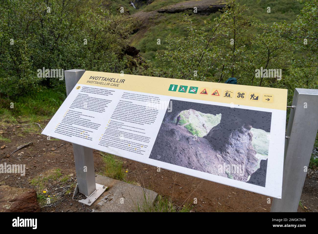 Glymur, Iceland - June 30, 2023: Informational storyboard sign ...