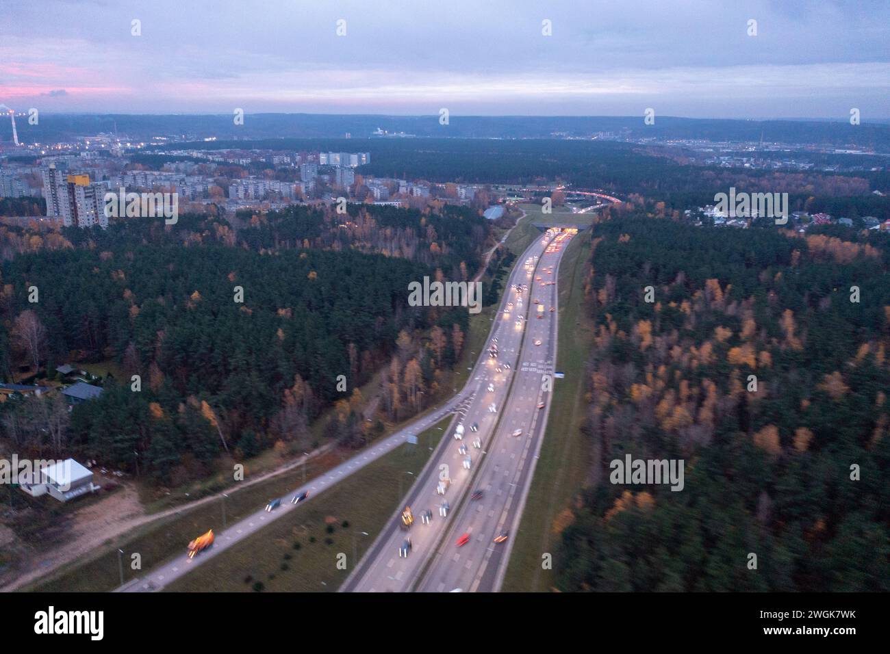 Drone photography of high intensity road traffic in a city during ...