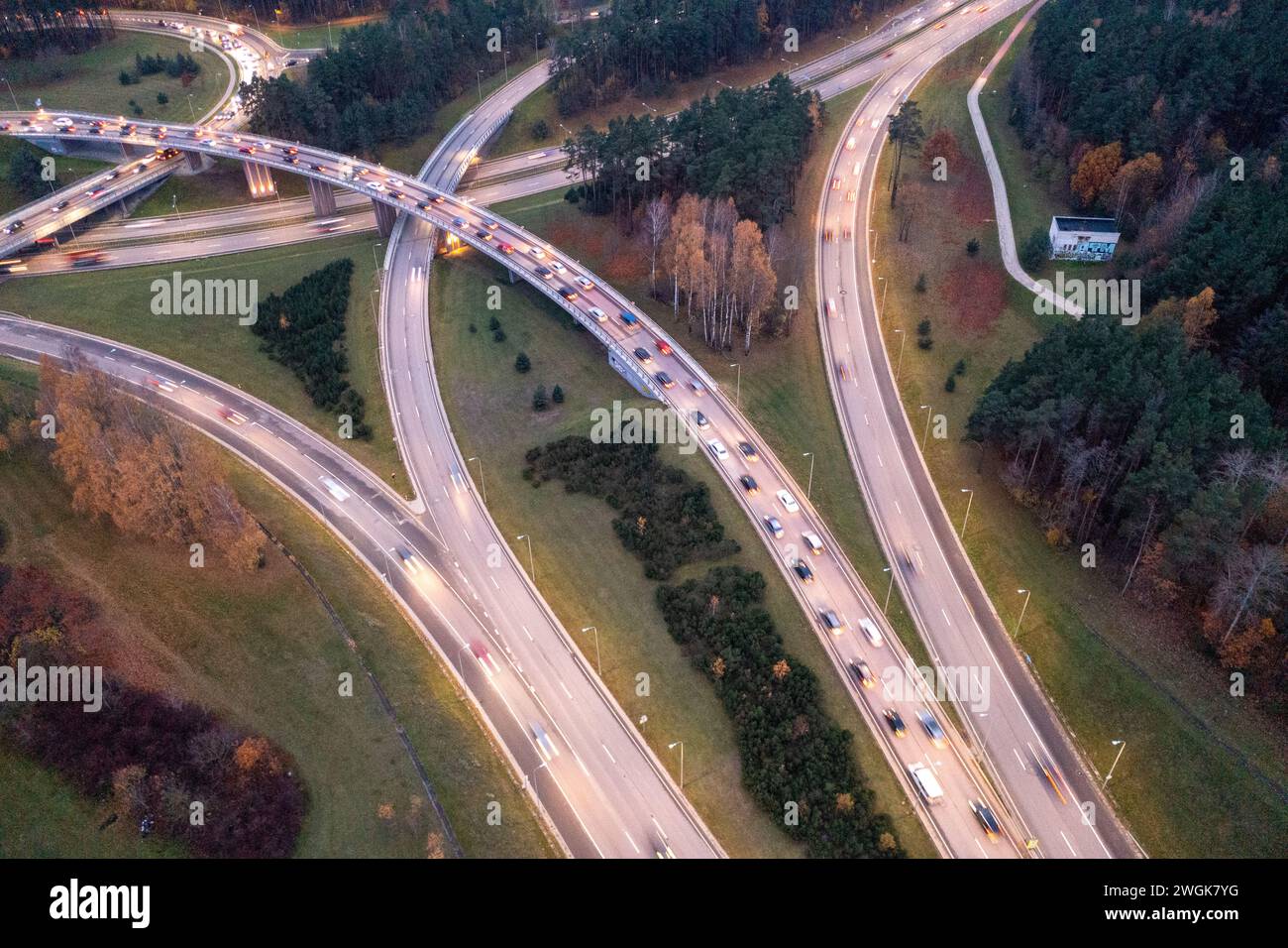 Drone photography of high intensity road traffic in a city during ...