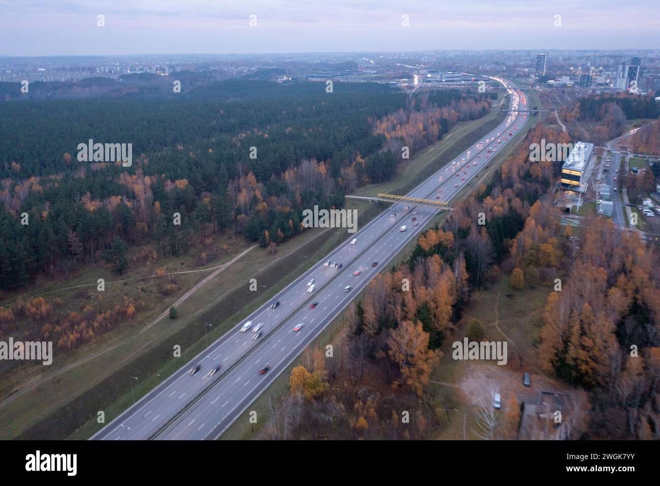 Drone photography of high intensity road traffic in a city during ...