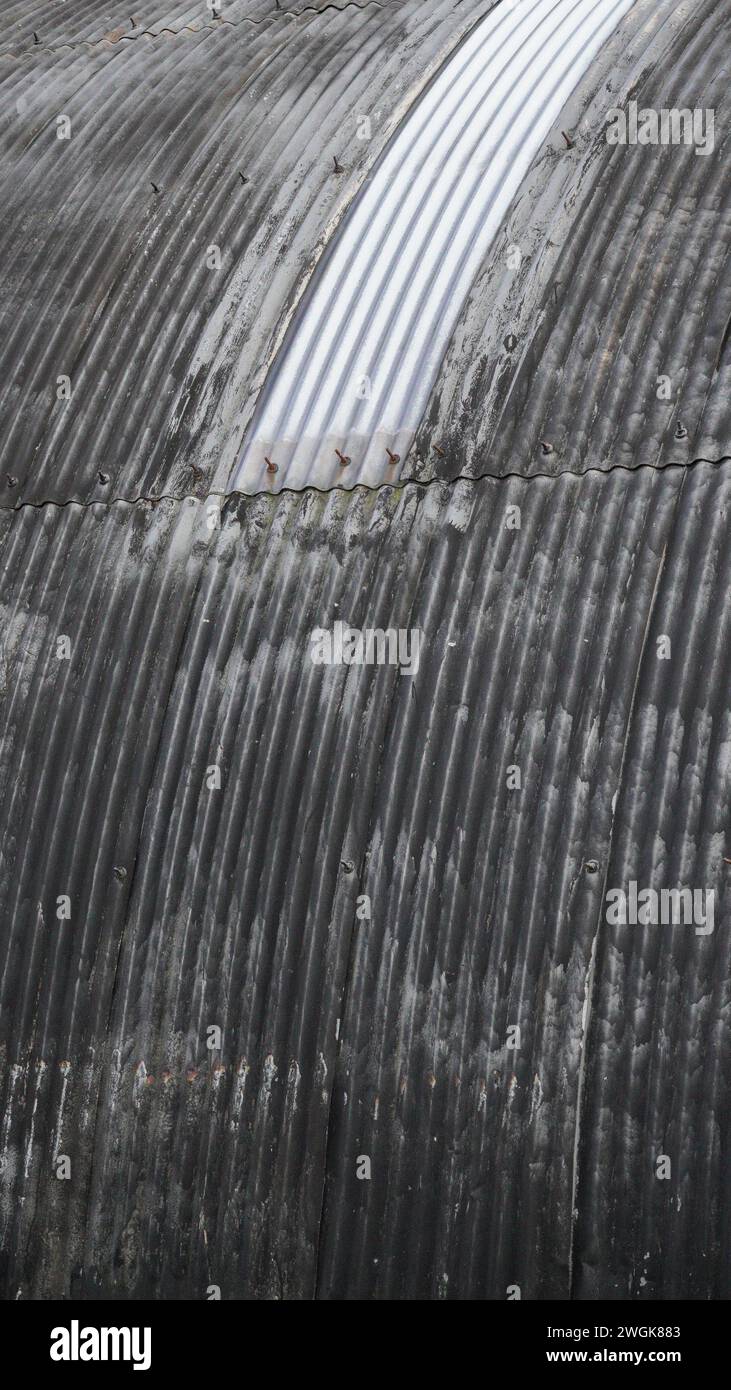 1970s style industrial construction. Corrugated iron roofing material ...