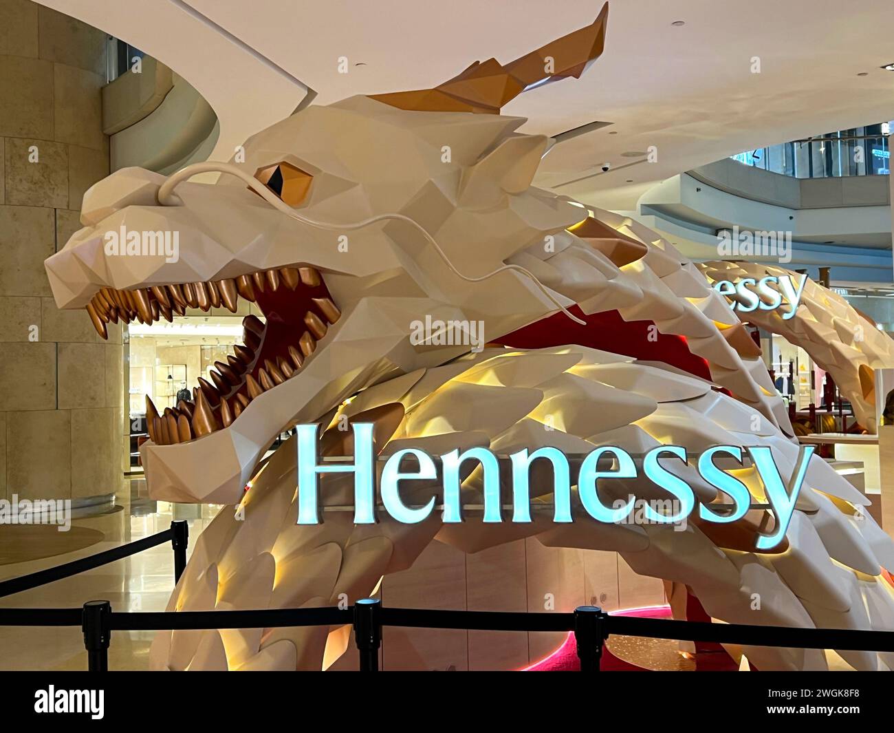 Singapore. Hennessy boutique decorations with a huge white and gold ...