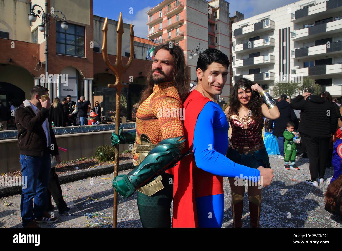 Cosplayer actors wear costumes of famous cartoon characters and ...
