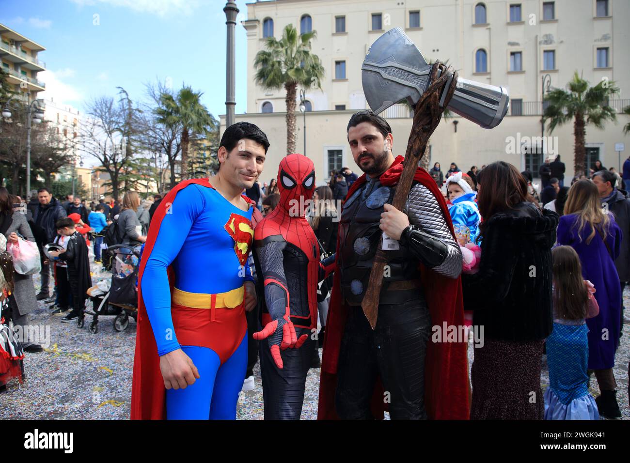 Cosplayer actors wear costumes of famous cartoon characters and ...