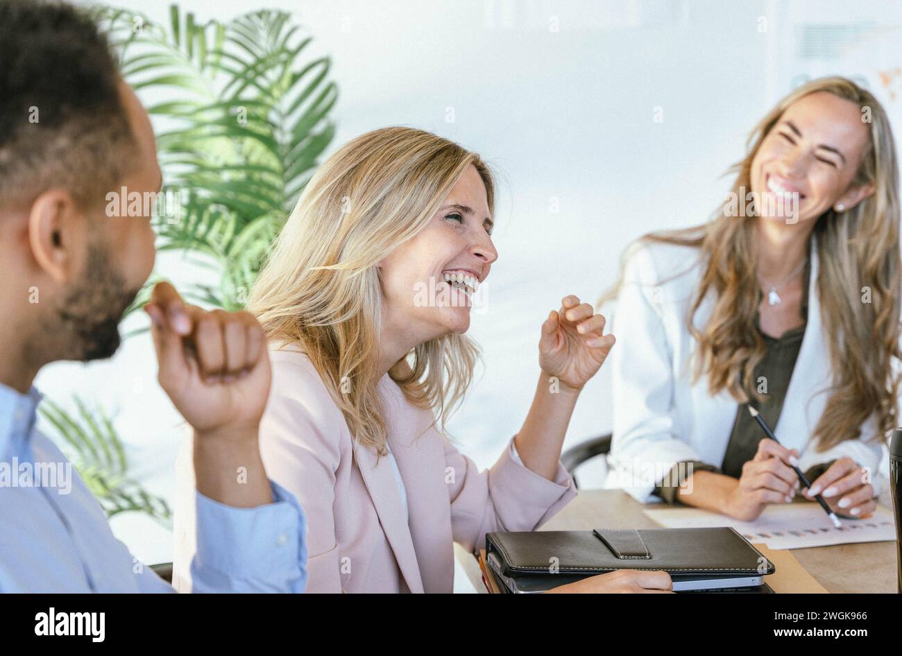 Business people smiling while having a meeting at the office. Business ...