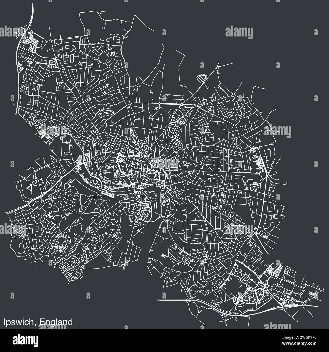 Street roads map of the UK city of IPSWICH, ENGLAND Stock Vector Image & Art - Alamy