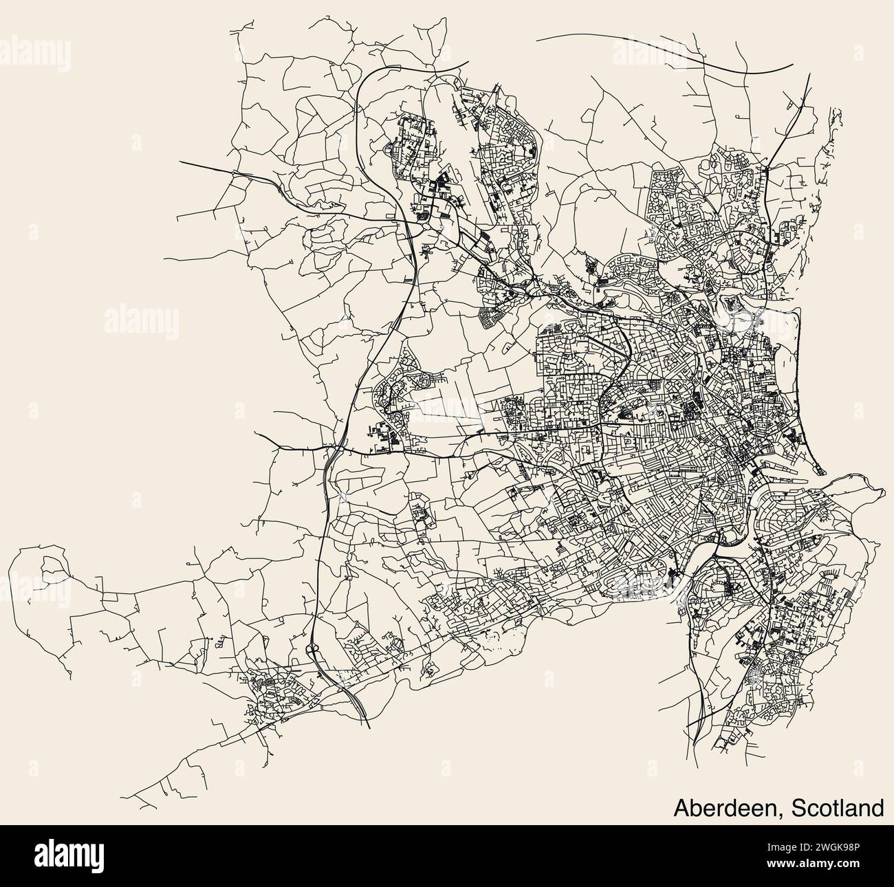 Street roads map of the UK city of ABERDEEN, SCOTLAND Stock Vector ...