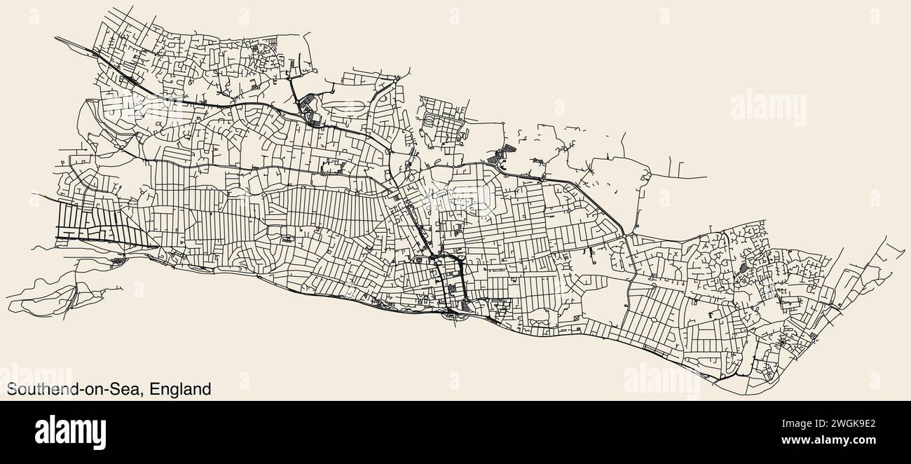 Street roads map of the UK city of SOUTHEND-ON-SEA, ENGLAND Stock ...