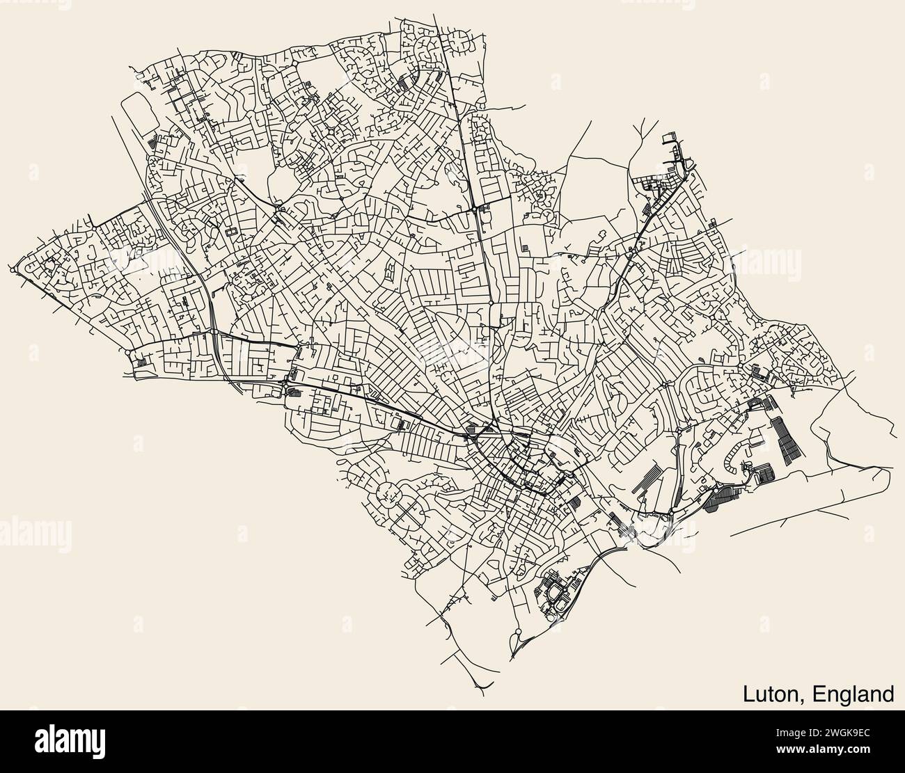 Street roads map of the UK city of LUTON, ENGLAND Stock Vector Image ...